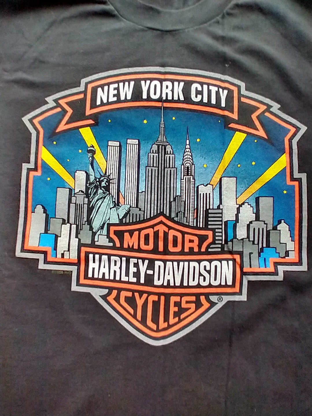Official New York City Harley Davidson Skyline Vintage Tee With Twin Towers Mens M Etsy