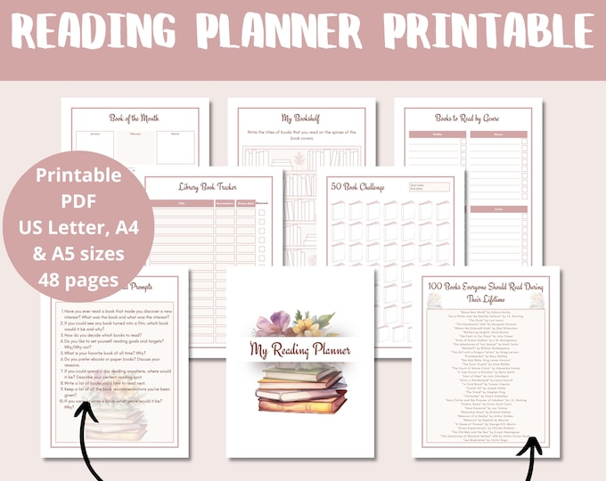 Printable Reading Planner and Journal Template - Reading Organizer ...