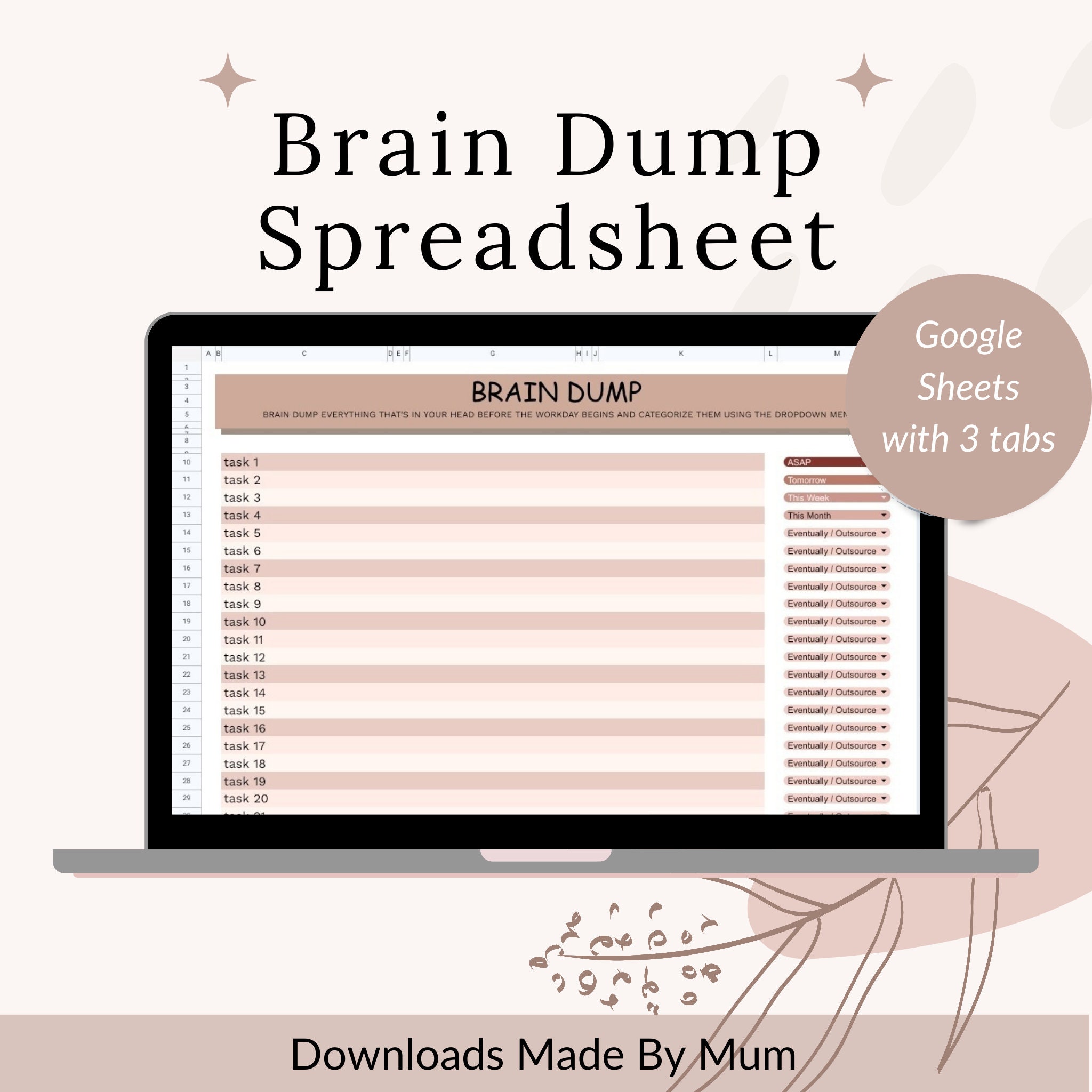 Brain Dump Spreadsheet, ADHD Brain Dump Template, Google Sheets Planner ...