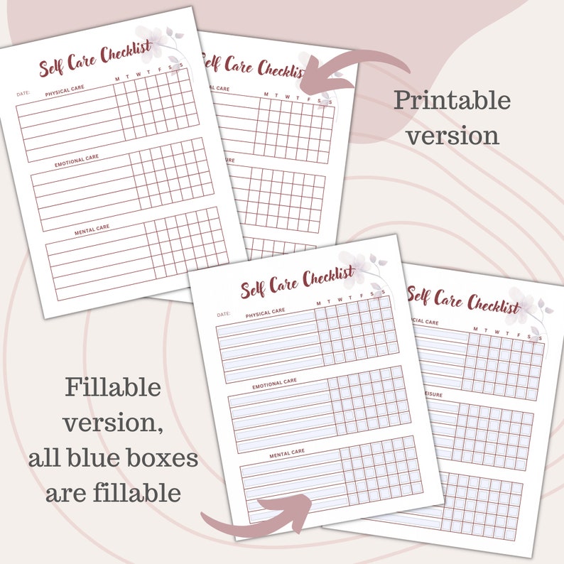 Self Care Tracker, Self Care Checklist, Self Care Template, Self Care ...