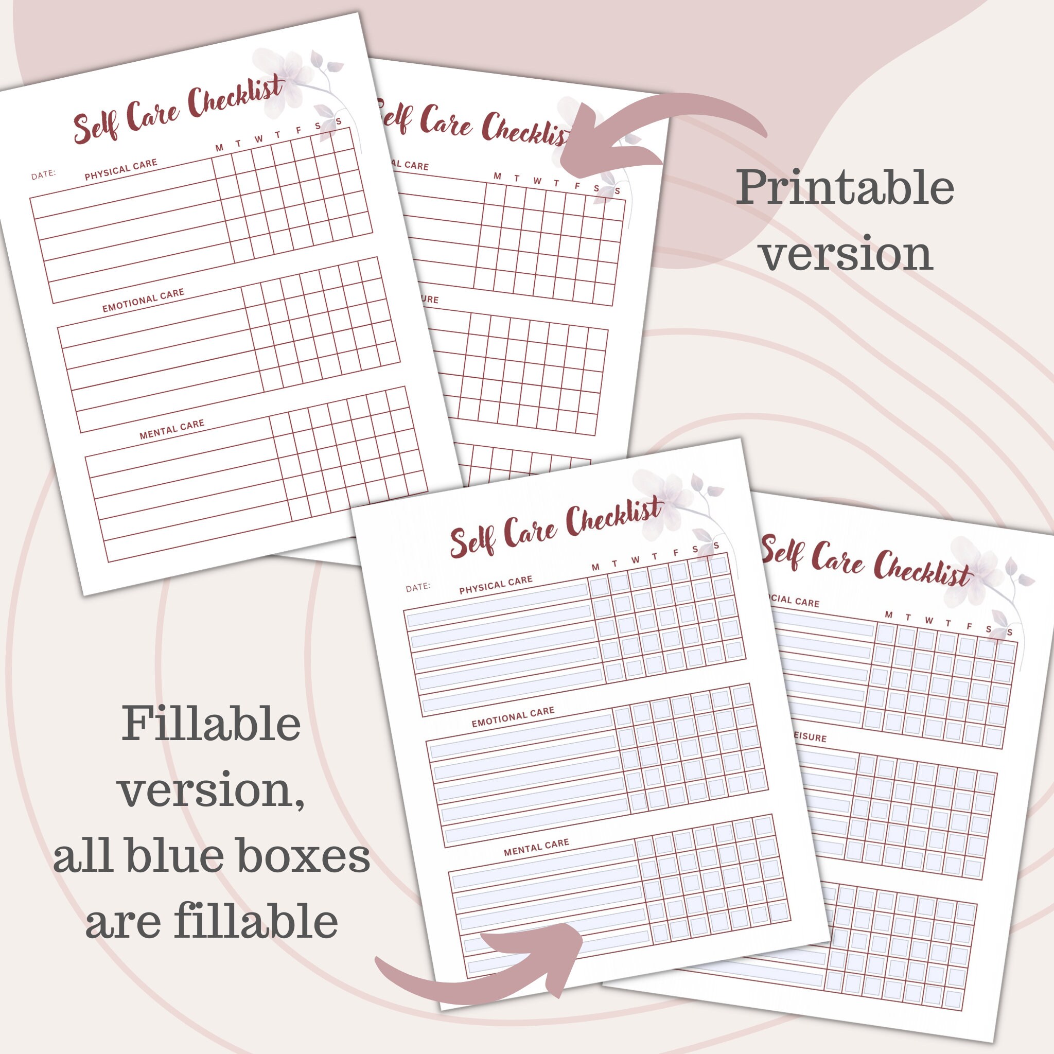 Self Care Tracker, Self Care Checklist, Self Care Template, Self Care ...