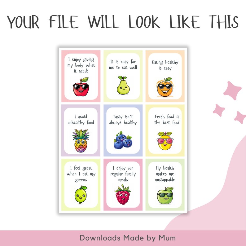 Kids Affirmation Cards for Healthy Eating, Encouragement Cards for ...