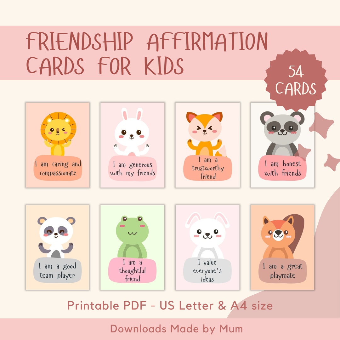 Positive Affirmation Cards for Kids Printable, Friendship Cards ...
