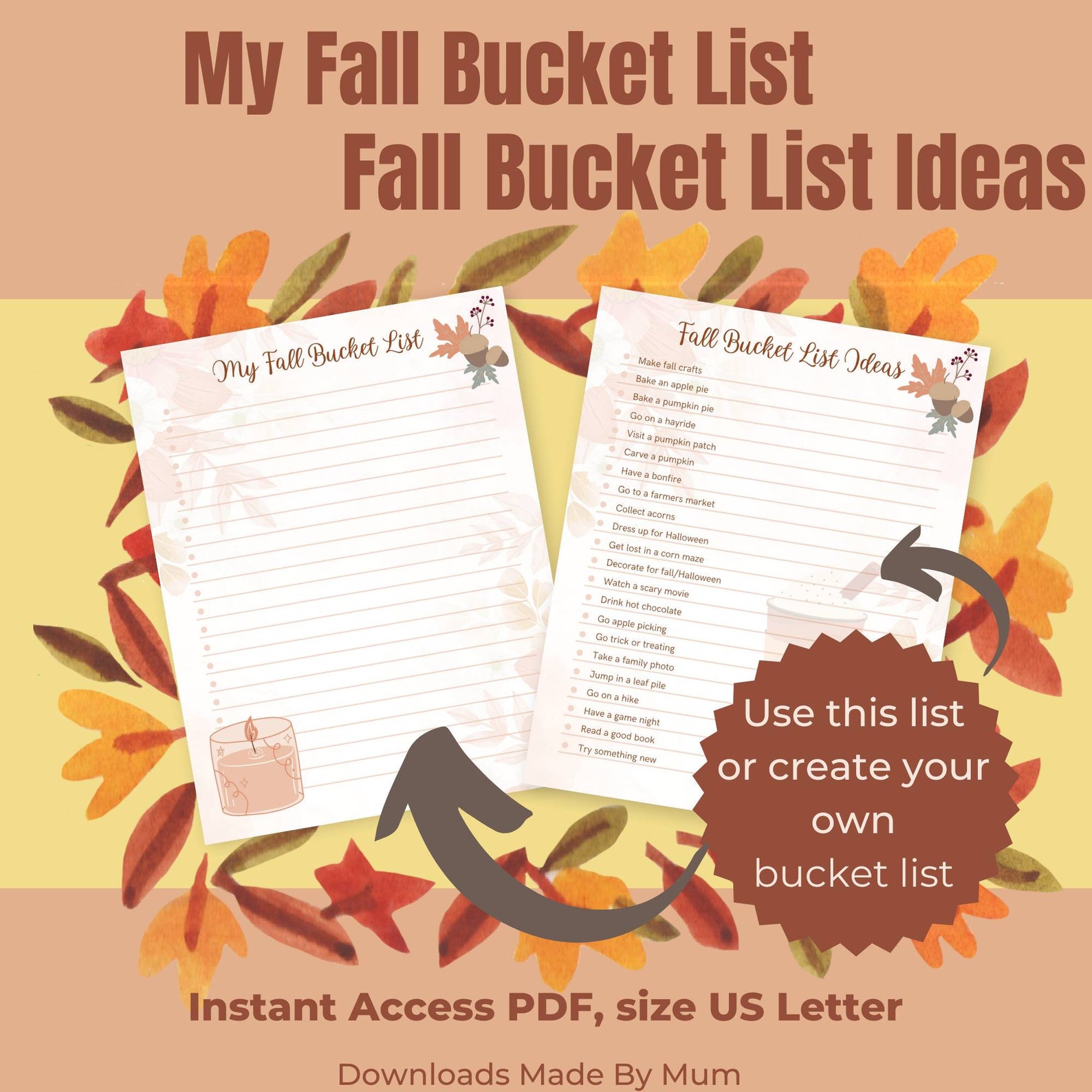Fall Bucket List Planner, Fall Printable, Fall Bucket List Template ...