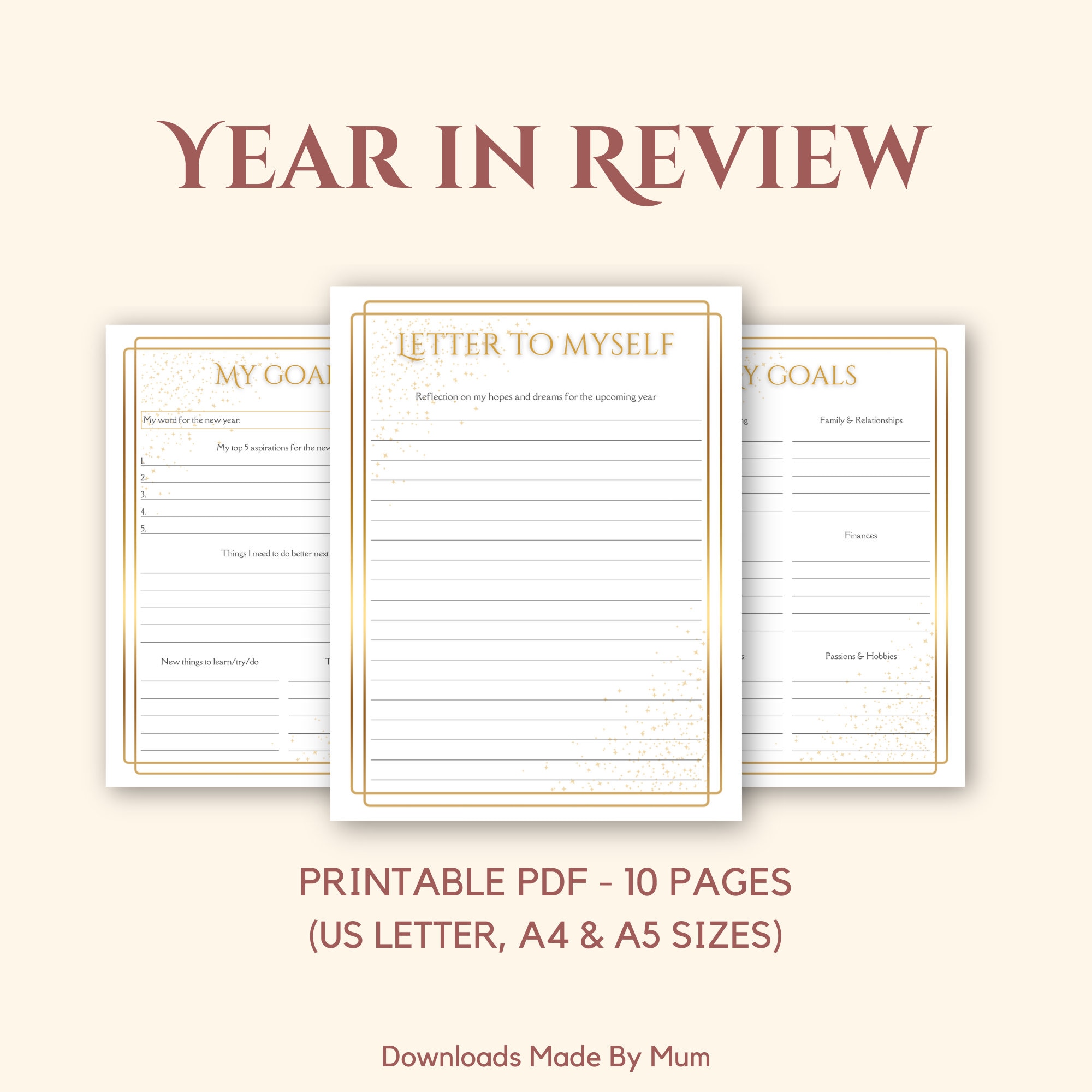 Year in Review Printable, Annual Review, Goal Setting, New Year's ...