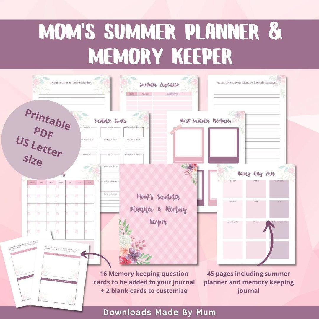 Summer Planner Printable, Summer Calendar, Summer Bucket List, Kids ...