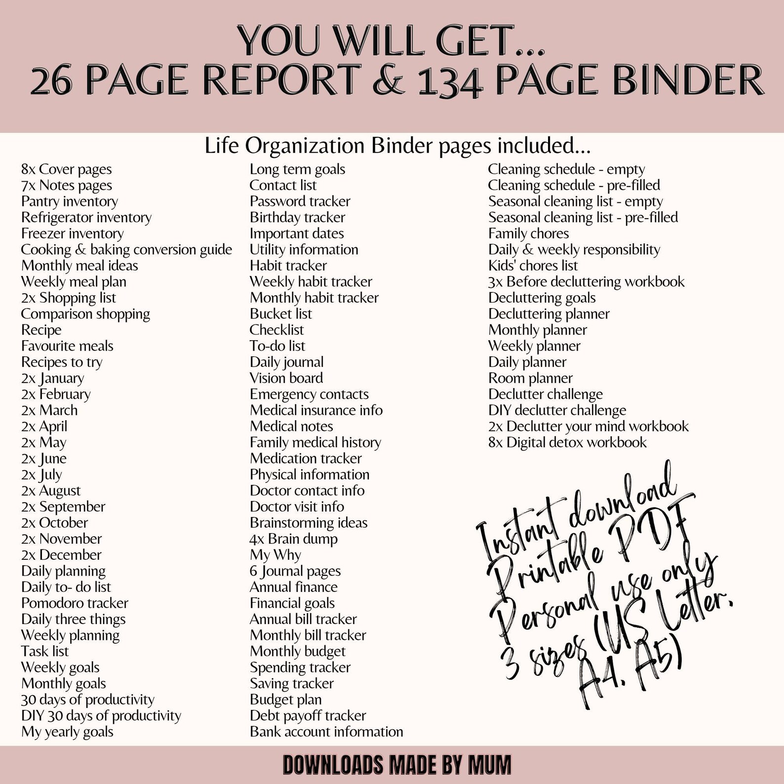 Life Organization Report & Binder Bundle, Mom Planner, Life Binder ...