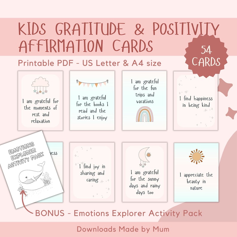 Kids Gratitude Affirmation Cards Printable, Positive Affirmations ...