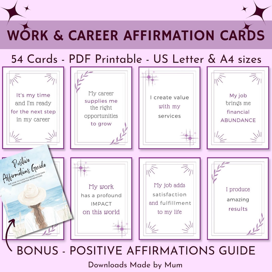Work and Career Affirmation Cards Printable, Motivational Cards, Career ...