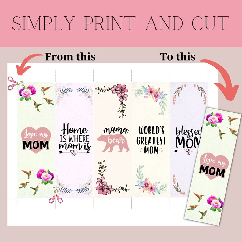 Bookmarks for Mom, Printable Bookmarks, Floral Bookmarks, Bookmarks Set ...