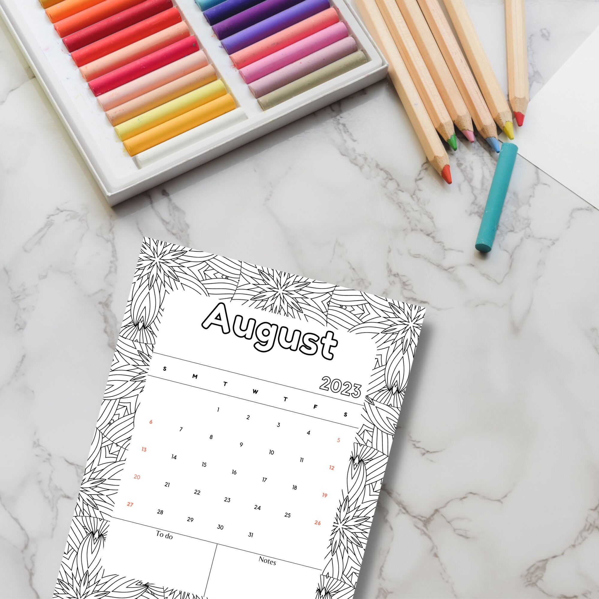 2023 Coloring Calendar, 12 Month Calendar, Mandala Calendar, Yearly ...