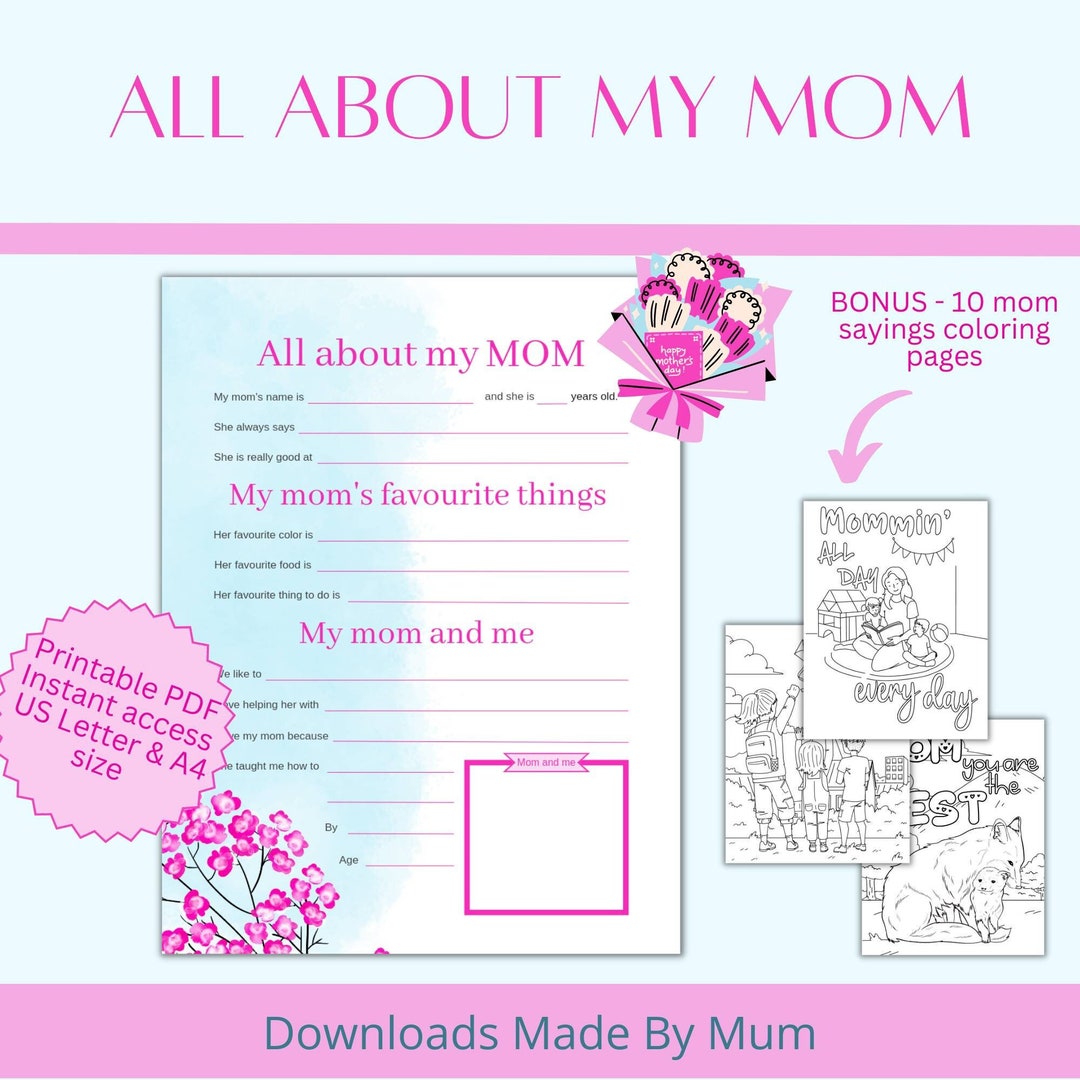 All About My Mom, Mom Gift From Kids, Keepsake for Mom, Mothers Day ...