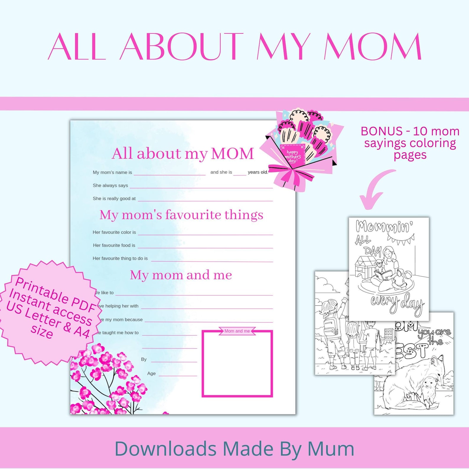 All About My Mom, Mom Gift From Kids, Keepsake for Mom, Mothers Day ...