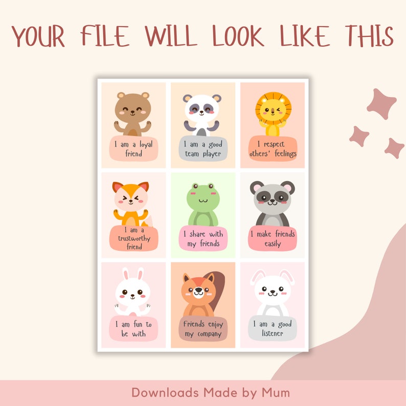 Positive Affirmation Cards for Kids Printable, Friendship Cards ...