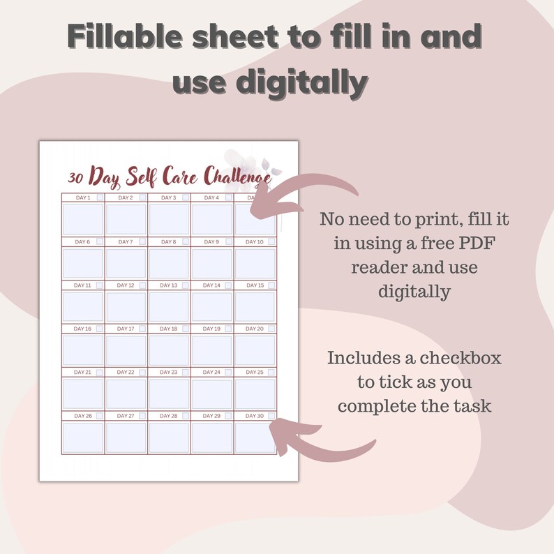 30 Day Self Care Challenge, Self Care Checklist, Self Care Plan ...