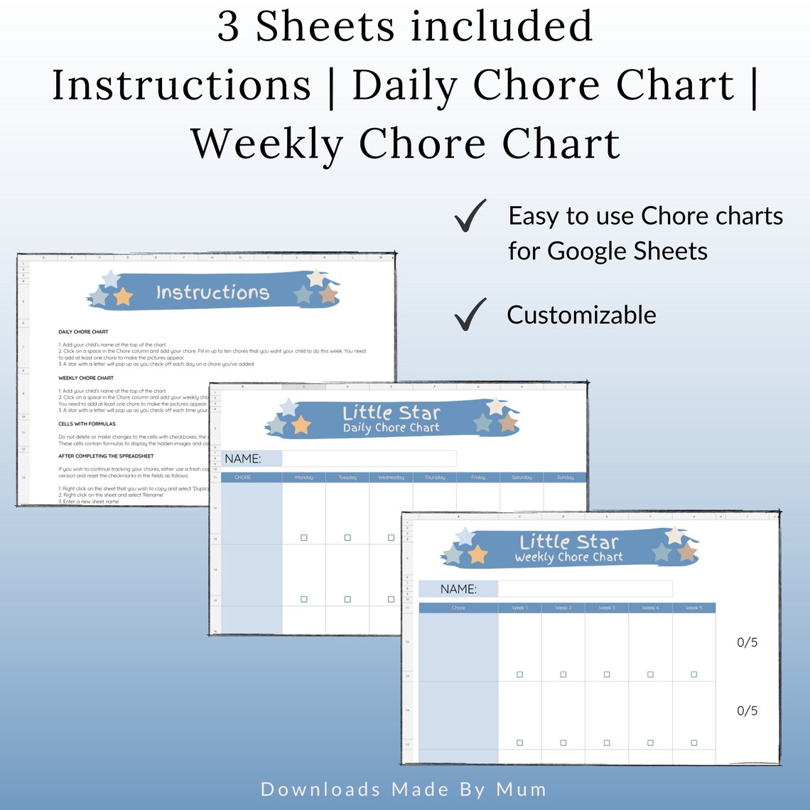 Kids Chore Chart Spreadsheet, Digital Chore Chart, Google Sheets ...