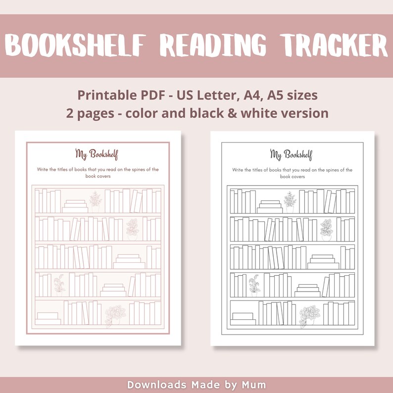 Reading Tracker Printable, Bookshelf Log, Bookshelf Insert, Book ...