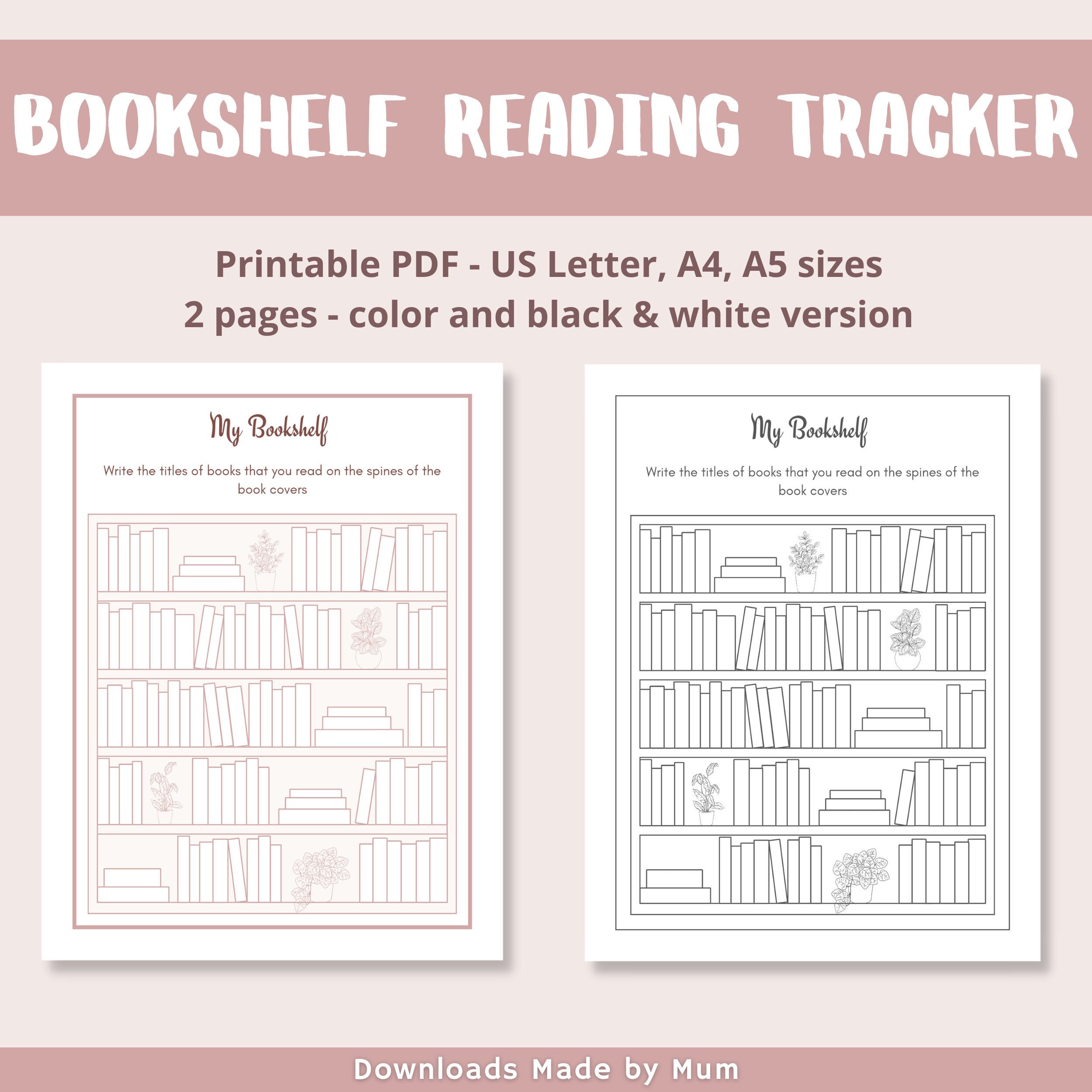 Reading Tracker Printable, Bookshelf Log, Bookshelf Insert, Book ...