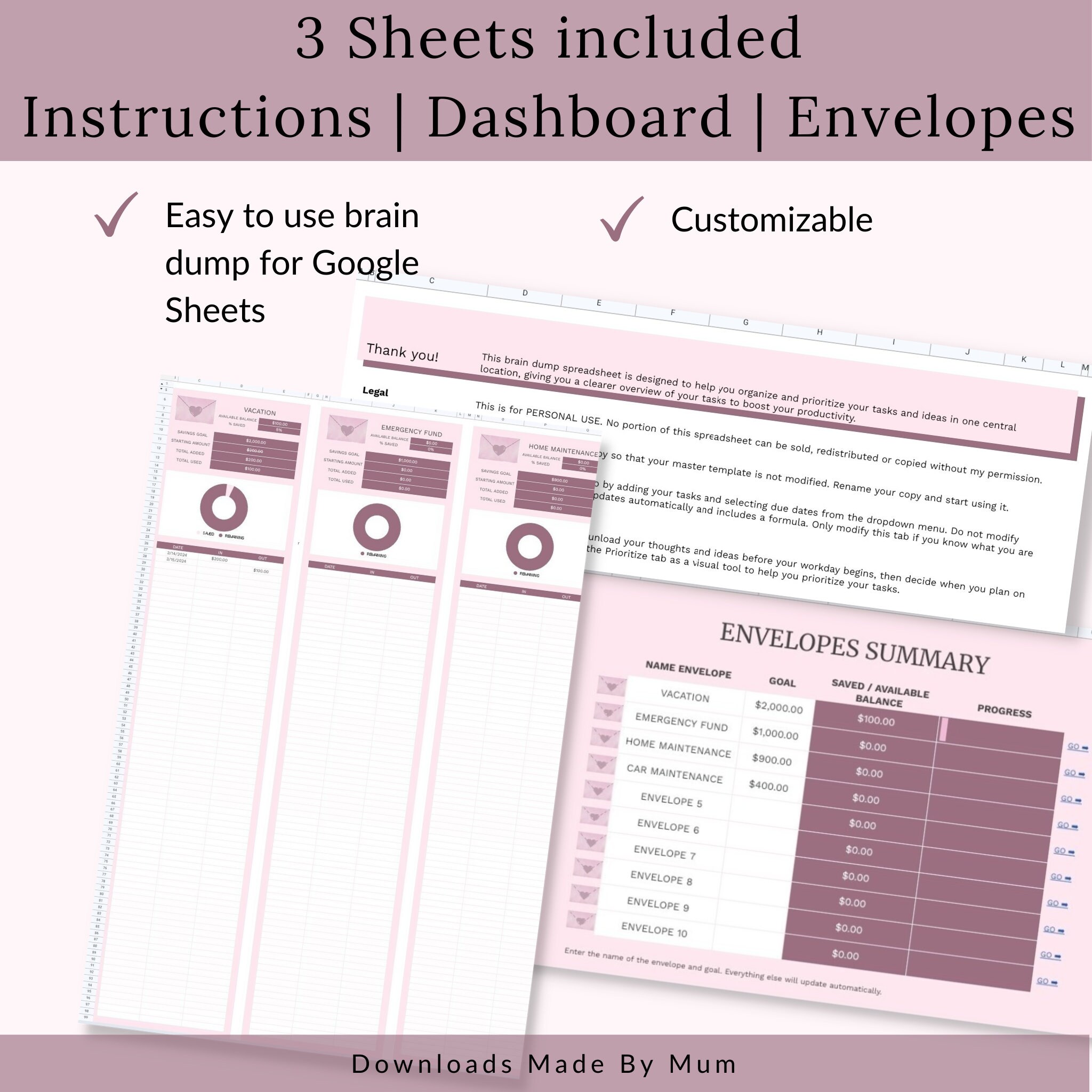 Cash Envelopes Spreadsheet, Digital Money Envelopes, Budget Spreadsheet ...