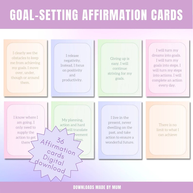 Printable Affirmation Cards, Goal Setting, Words of Affirmation, Daily ...
