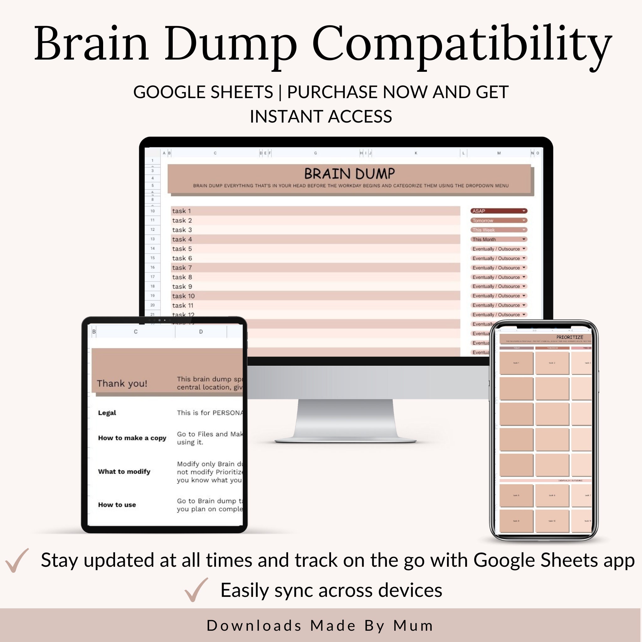 Brain Dump Spreadsheet, ADHD Brain Dump Template, Google Sheets Planner, Task Tracker, Thoughts ...
