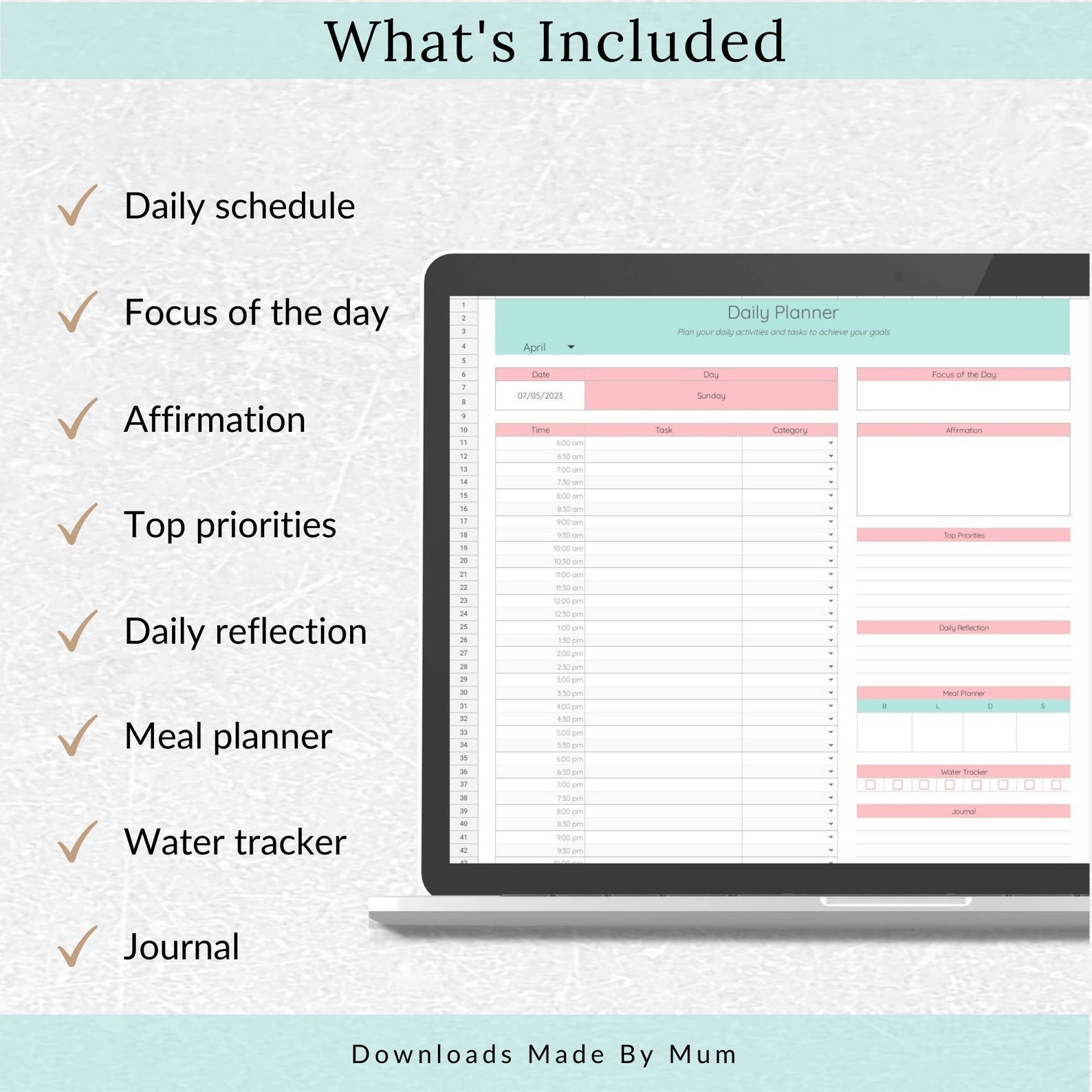 Spreadsheet Planner, Daily Task Tracker, Daily Hourly Planner, Google ...