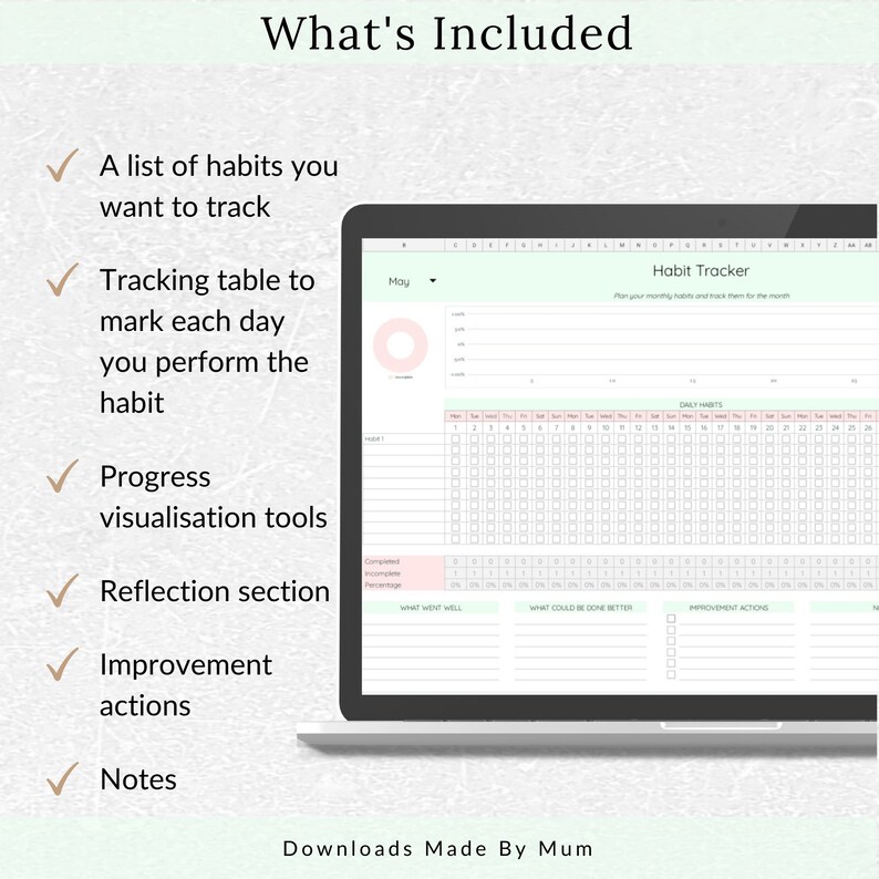 Habit Tracker Spreadsheet, Google Sheets Habit Tracker, Monthly Habit ...