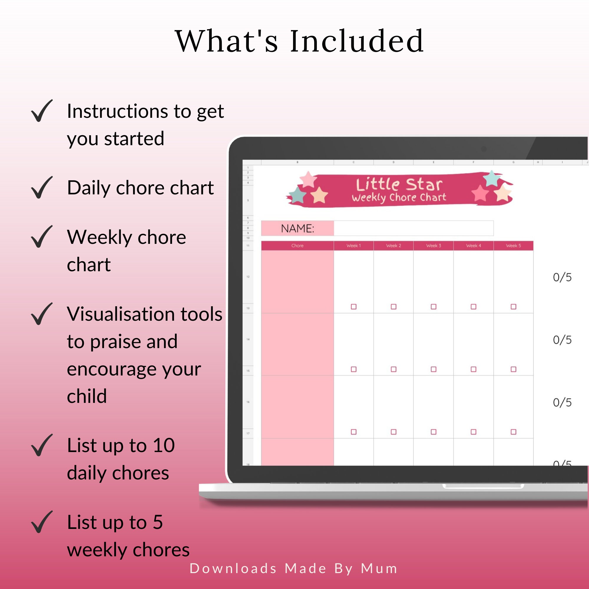 Kids Chore Chart Spreadsheet, Digital Chore Chart, Google Sheets ...