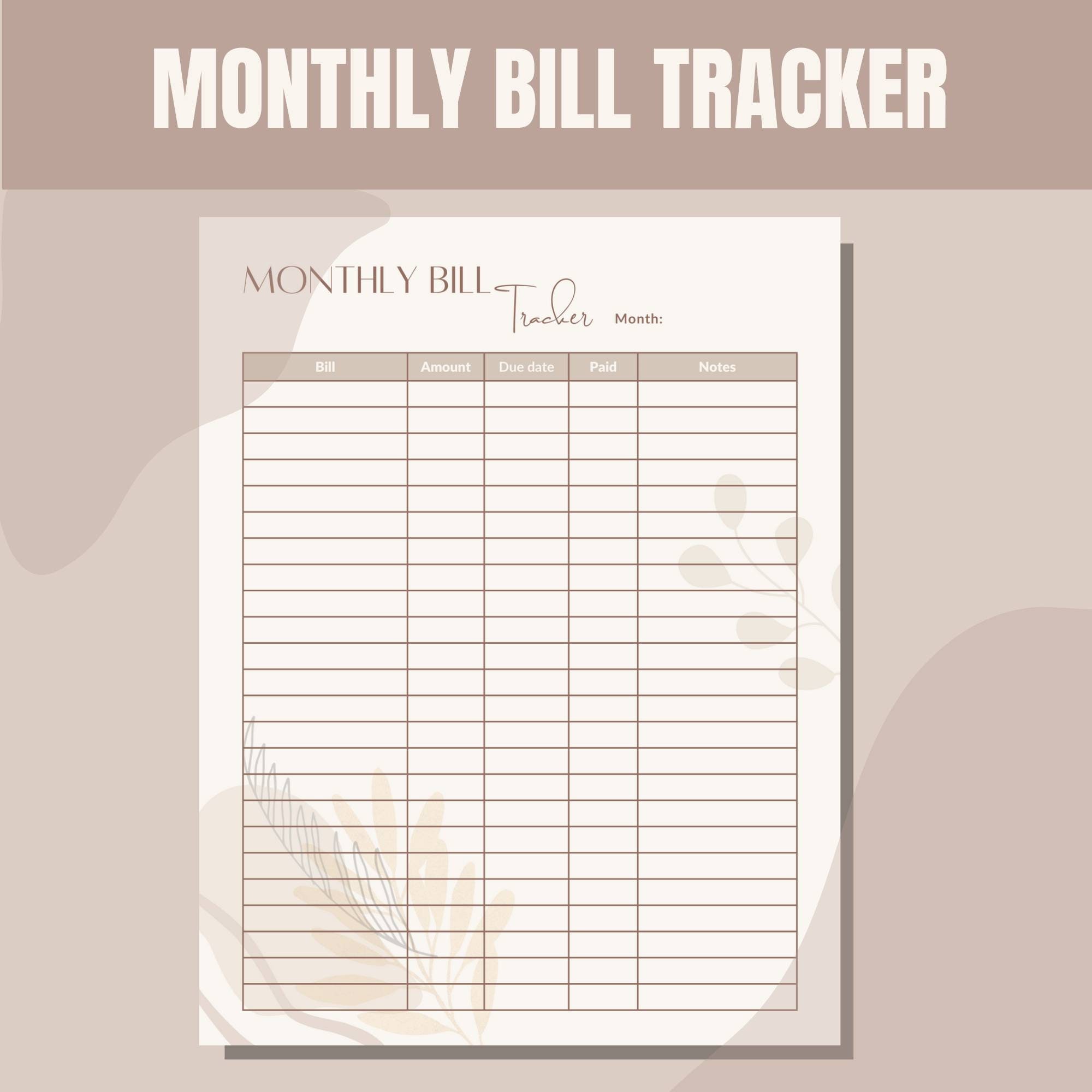 Monthly Bill Tracker, Spending Tracker, Bill Tracker Printable ...
