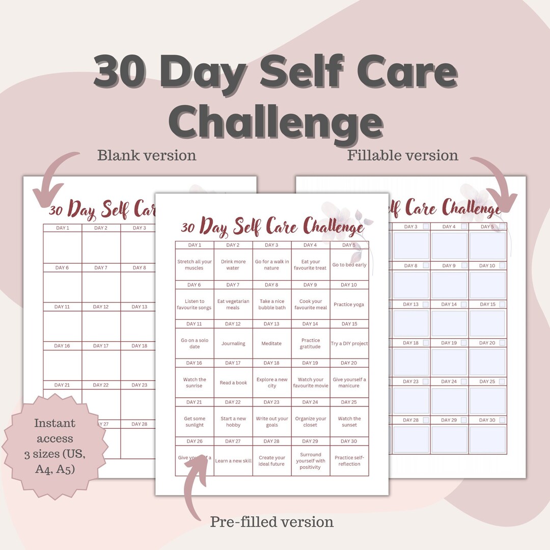 30 Day Self Care Challenge, Self Care Checklist, Self Care Plan ...