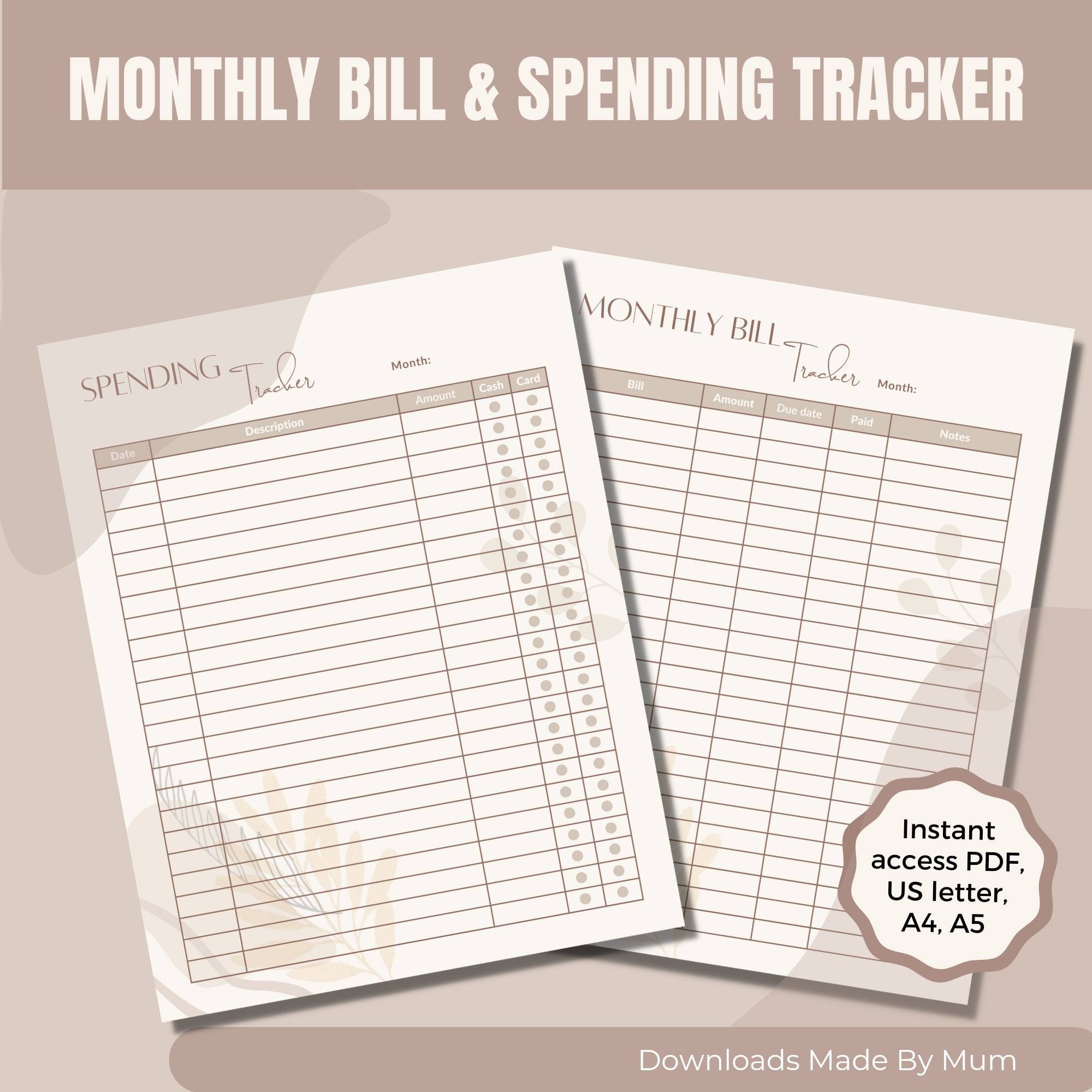 Monthly Bill Tracker, Spending Tracker, Bill Tracker Printable ...