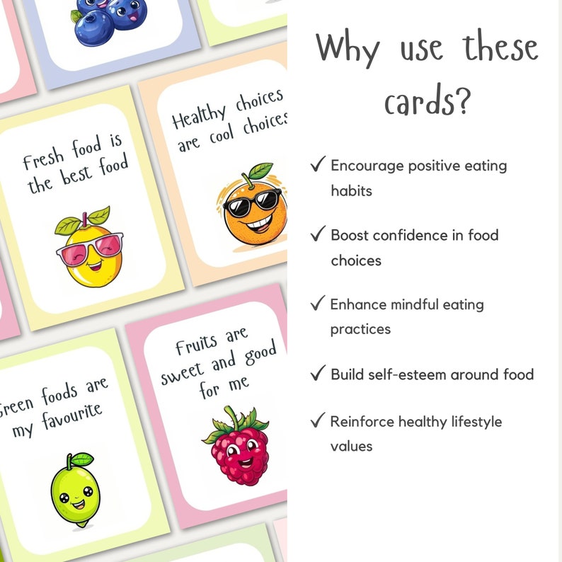 Kids Affirmation Cards for Healthy Eating, Encouragement Cards for ...