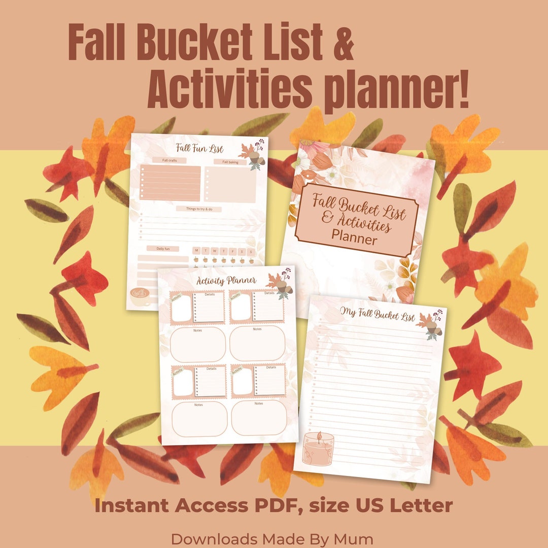 Fall Bucket List Planner, Fall Printable, Fall Bucket List Template ...