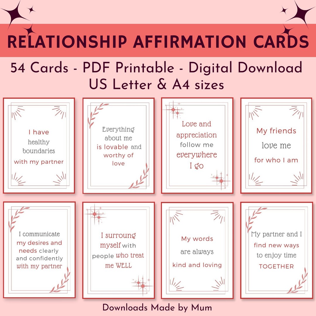 Relationship Printable Affirmation Cards, Positive Affirmations ...
