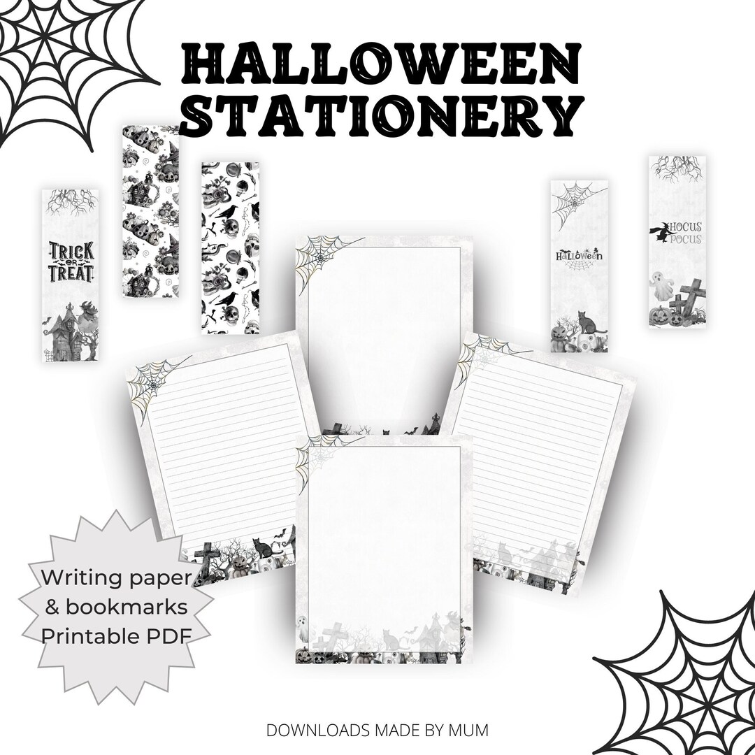 Halloween Stationery Printable, Halloween Bookmarks, Halloween Papers ...
