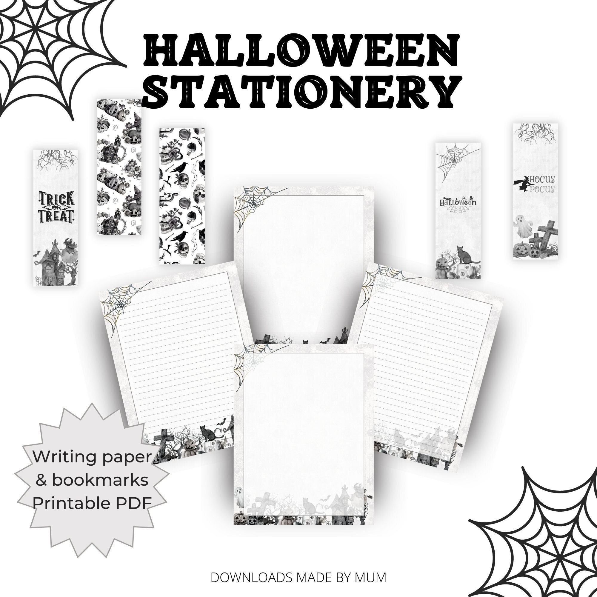 Halloween Stationery Printable, Halloween Bookmarks, Halloween Papers ...