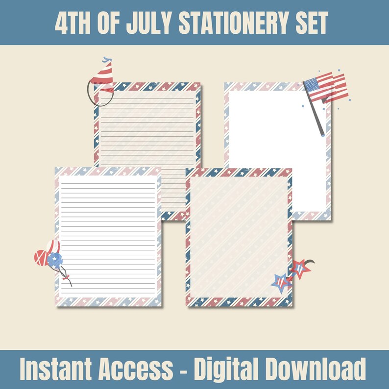 Fourth of July Printable Stationery Set, Patriotic Printables, Letter ...