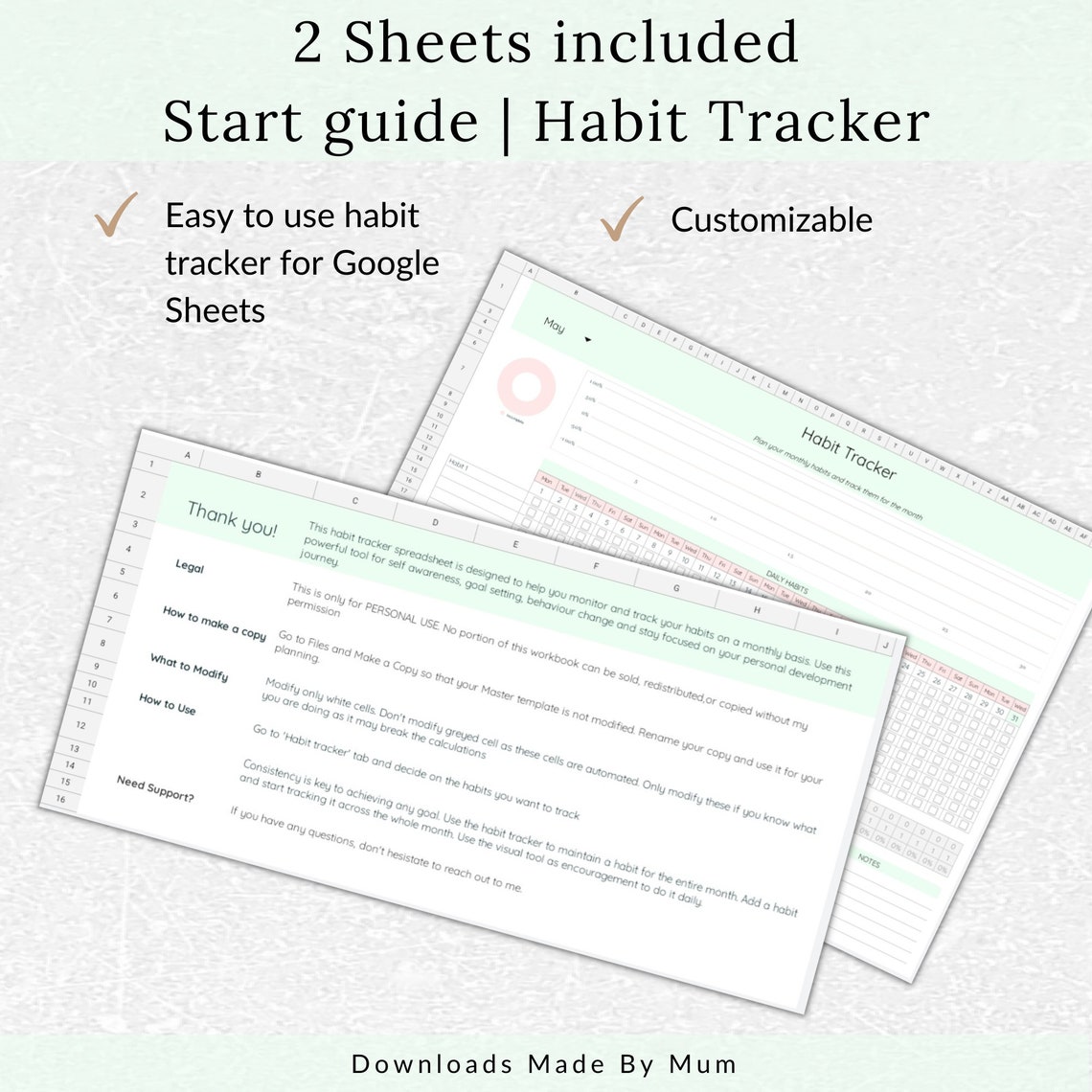 Habit Tracker Spreadsheet, Google Sheets Habit Tracker, Monthly Habit ...