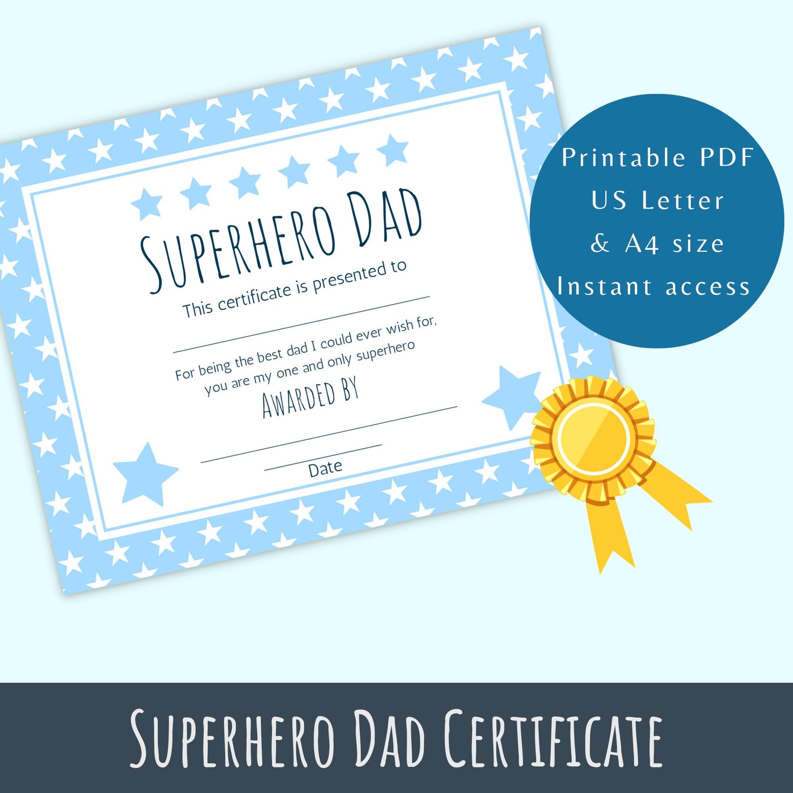 Dad Certificate, Father's Day Present, World's Best Dad, Printable Best ...
