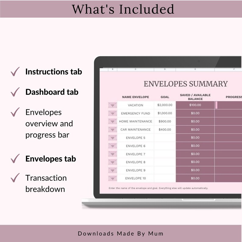 Cash Envelopes Spreadsheet, Digital Money Envelopes, Budget Spreadsheet ...