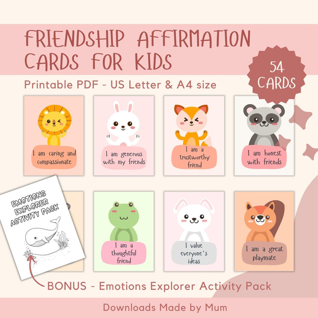 Positive Affirmation Cards for Kids Printable, Friendship Cards ...