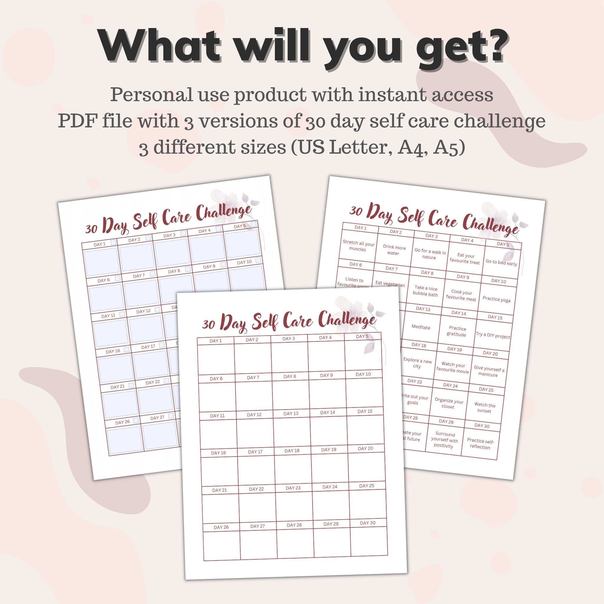 30 Day Self Care Challenge, Self Care Checklist, Self Care Plan ...