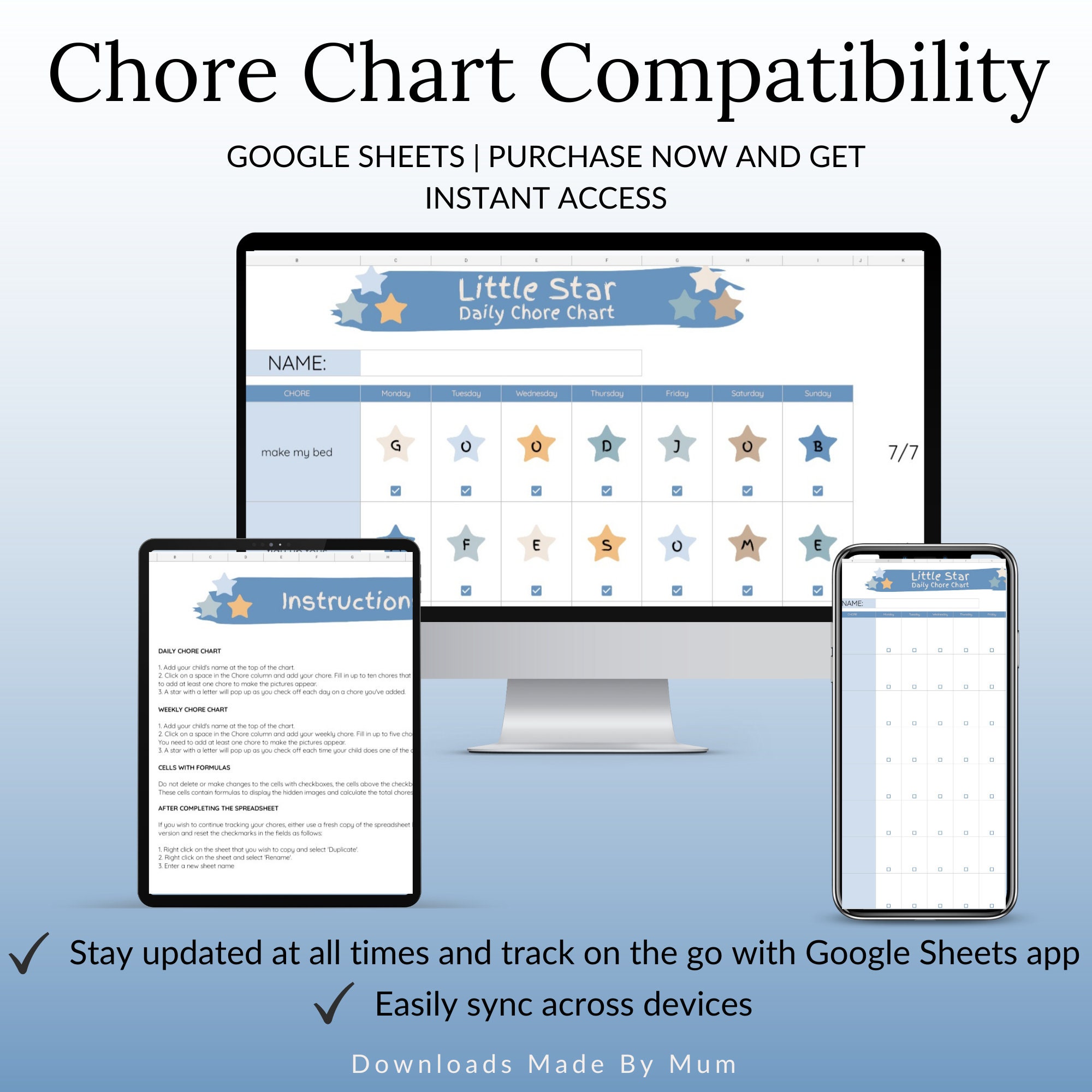Kids Chore Chart Spreadsheet, Digital Chore Chart, Google Sheets ...