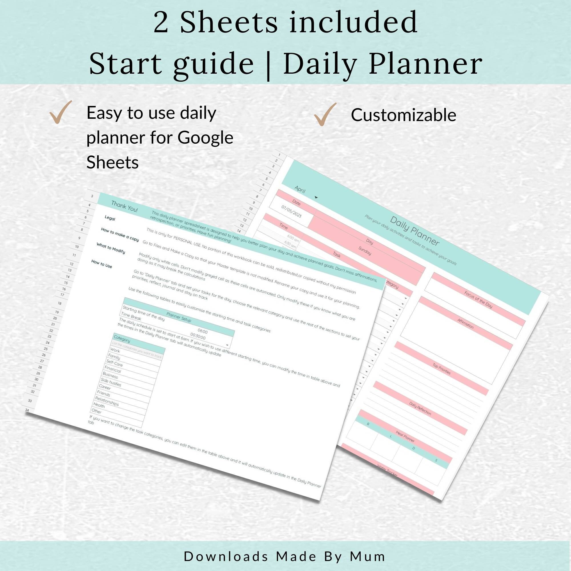 Spreadsheet Planner, Daily Task Tracker, Daily Hourly Planner, Google ...