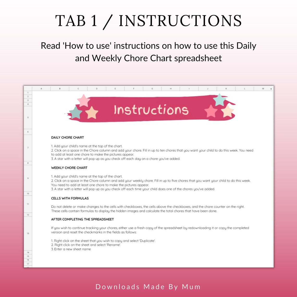 Kids Chore Chart Spreadsheet, Digital Chore Chart, Google Sheets ...