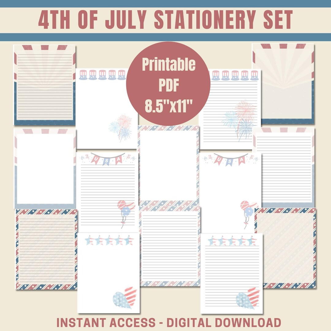 Fourth of July Printable Stationery Set, Patriotic Printables, Letter ...