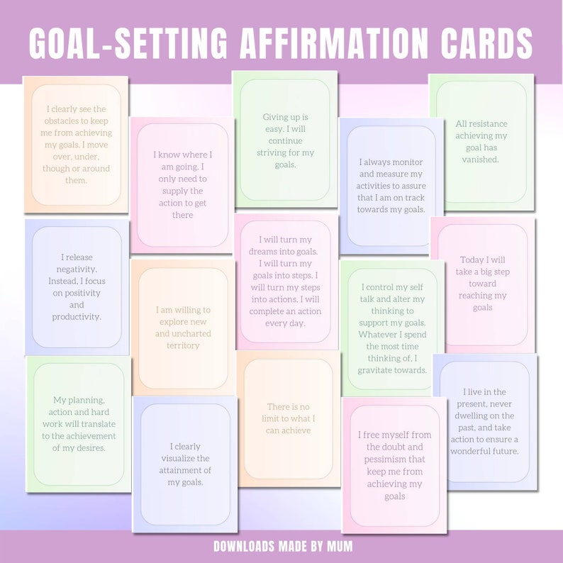 Printable Affirmation Cards, Goal Setting, Words of Affirmation, Daily ...