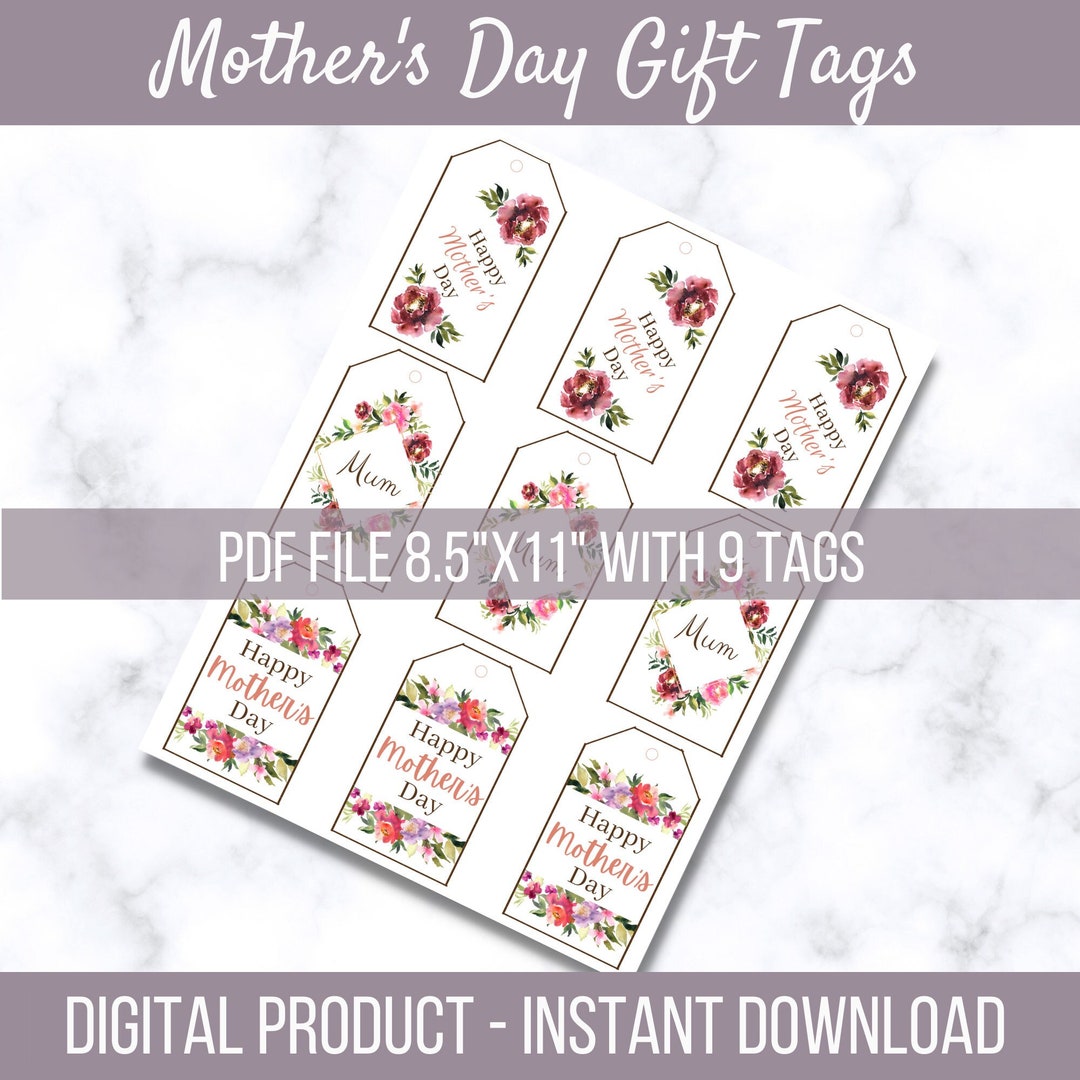 Mothers Day Gift Tags, Present Tags, Digital Gift Tags for Mom, Floral ...