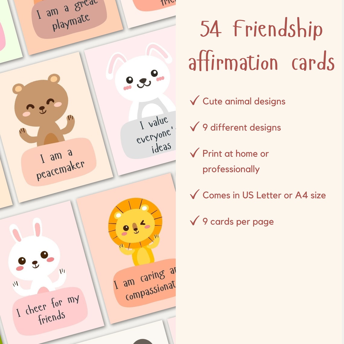 Positive Affirmation Cards for Kids Printable, Friendship Cards ...