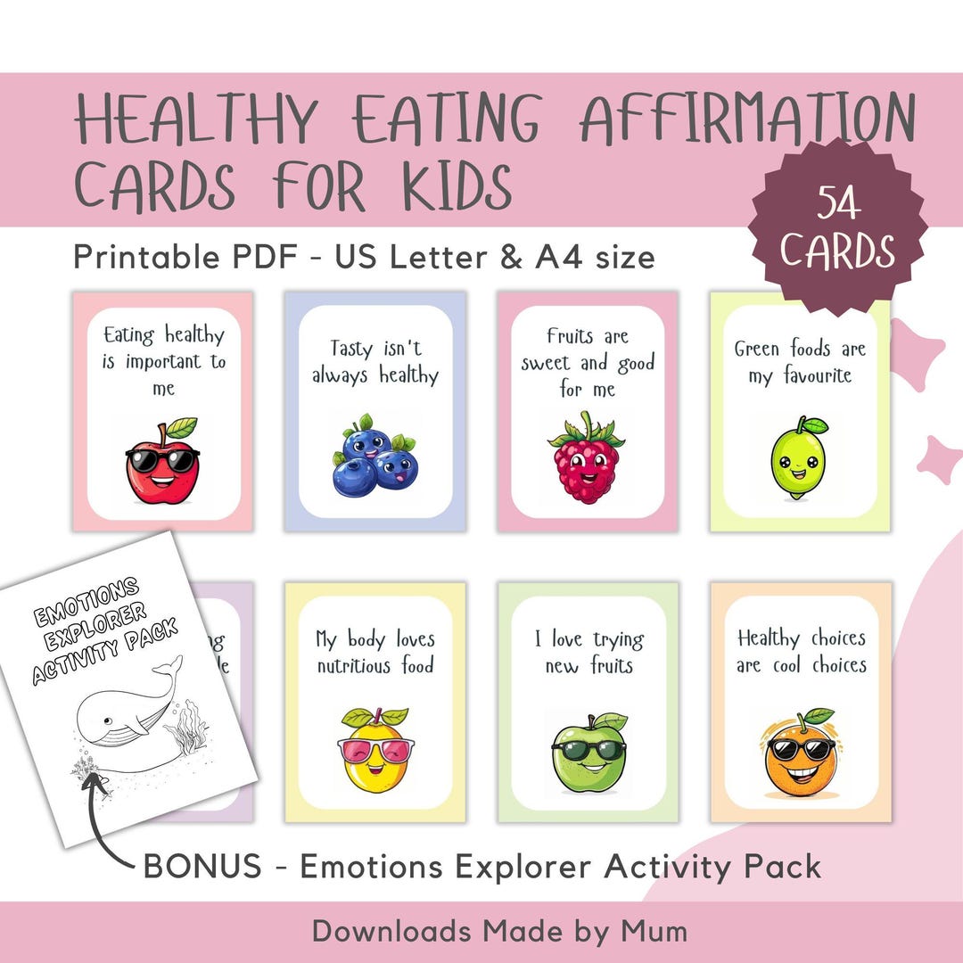 Kids Affirmation Cards for Healthy Eating, Encouragement Cards for ...
